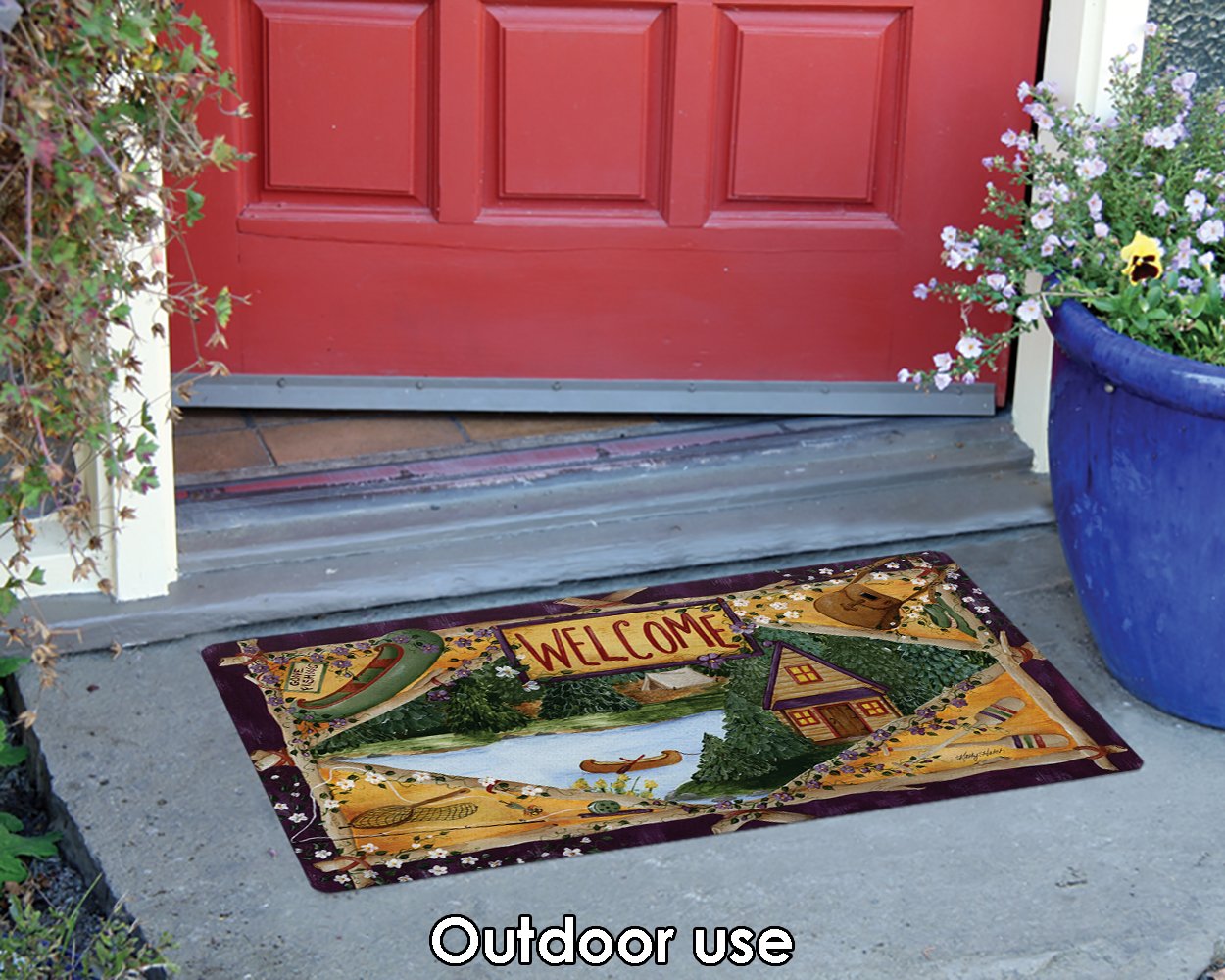 Toland Home Garden 800041 Lakeside Welcome Summer Door Mat 18x30 Inch Fishing Outdoor Doormat for Entryway Indoor Entrance