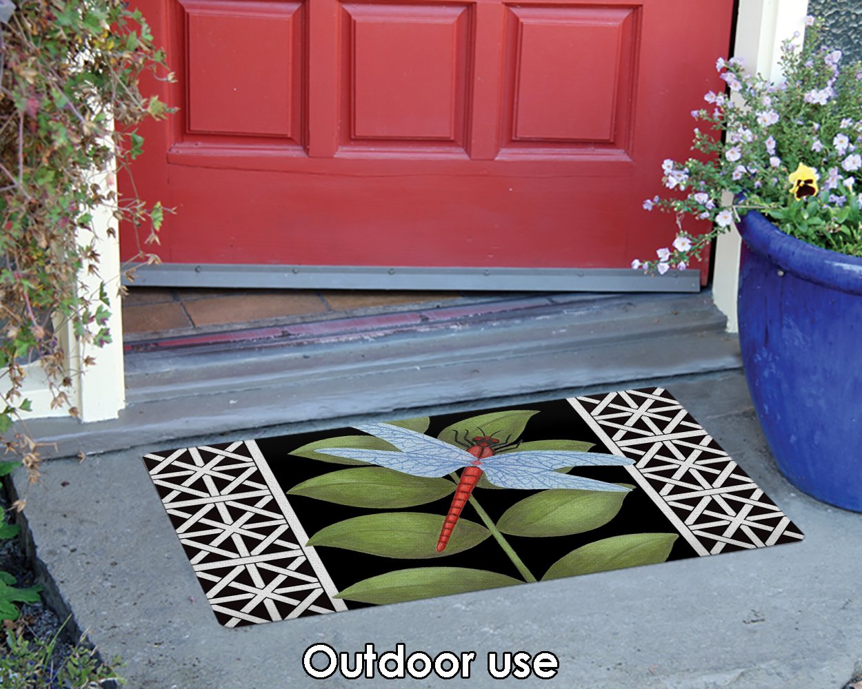 Toland Home Garden 800053 Dragonfly On Black Summer Door Mat 18x30 Inch Spring Outdoor Doormat for Entryway Indoor Entrance