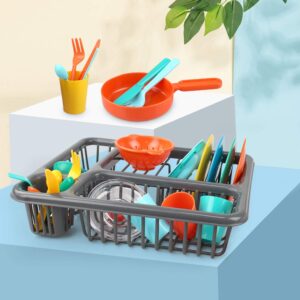 GrowthPic Pretend Play Kitchen Set for Kids, Kitchen Toys Tableware Dishes Playset with Drainer (27 Pcs)