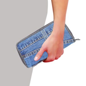 Bijoux de Ja Women Blue Denim Money Double Zipper Around Accordion Wallet Wristlet Purse Clutch DMW015