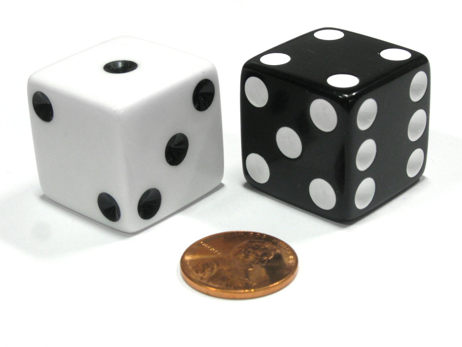 Koplow Games Set of 2 Inverse D6 25mm Large Opaque Jumbo Dice - 1 White and 1 Black