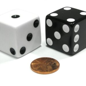 Koplow Games Set of 2 Inverse D6 25mm Large Opaque Jumbo Dice - 1 White and 1 Black