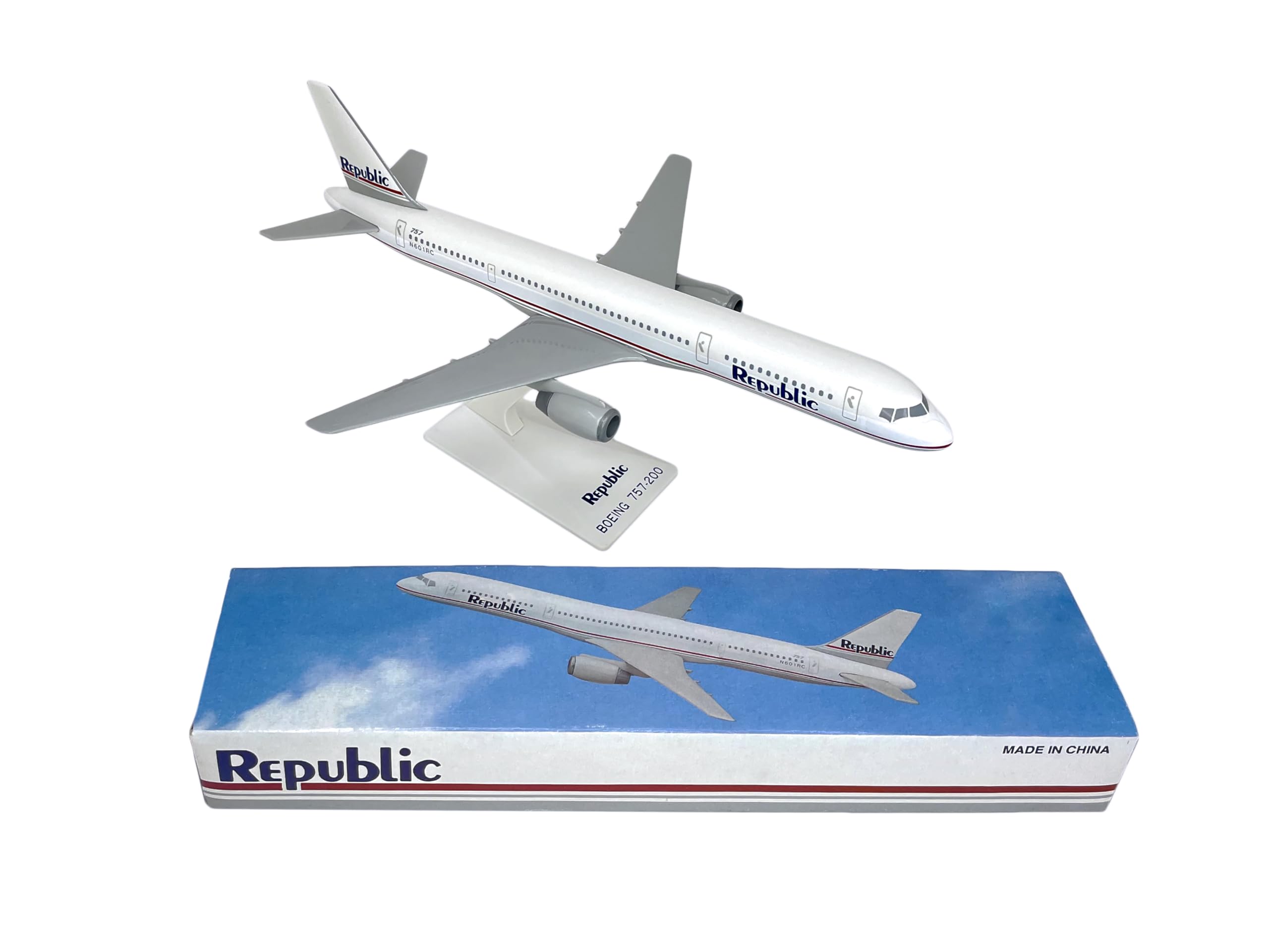 Flight Miniatures Republic Gray Scheme 757-200 1:200 Scale - Plastic Snap-Fit Model Airplane - Collectible Replica of Republic Airlines Aircraft - Part# ABO-75720H-023