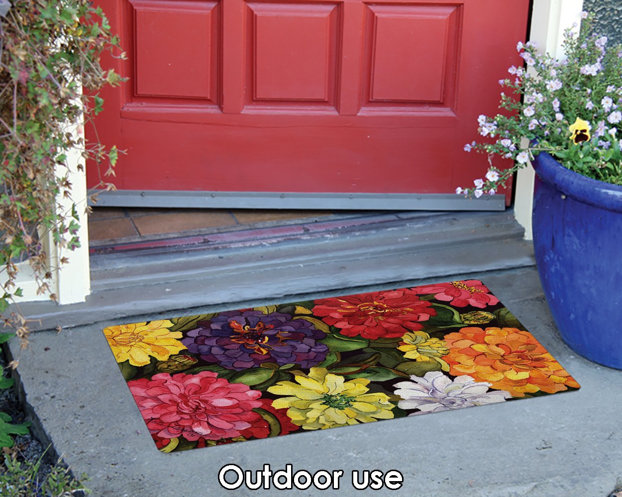 Toland Home Garden 800030 Zippy Zinnias Spring Door Mat 18x30 Inch Summer Outdoor Doormat for Entryway Indoor Entrance