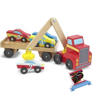 melissa & doug wooden car loader bundle with 1 offical m&d scratch art mini-pad [93903]