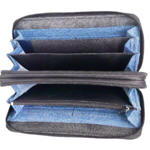 Bijoux de Ja Women Blue Denim Money Double Zipper Around Accordion Wallet Wristlet Purse Clutch DMW015