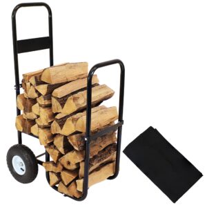 sunnydaze outdoor firewood log cart with pneumatic tires and heavy-duty polyester/pvc cover