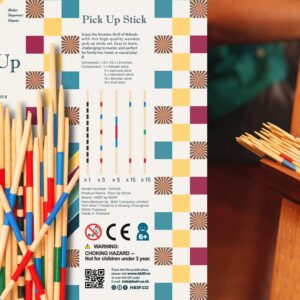 BSIRI Mikado Wooden Pick Up Sticks Classic Kids Board Game for Adults and Teens in Family and Children Board Games for Kids 7 and Brain Teasers of Mathematics Fun Table Games