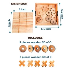 BSIRI Wooden Tic Tac Toe Game - Brain Teaser Puzzles for Adults and Unique Gifts for Kids, Coffee Table Decor Living Room Decor Modern Wood Decor, Classic Board Games for Family (5.5 Inch)