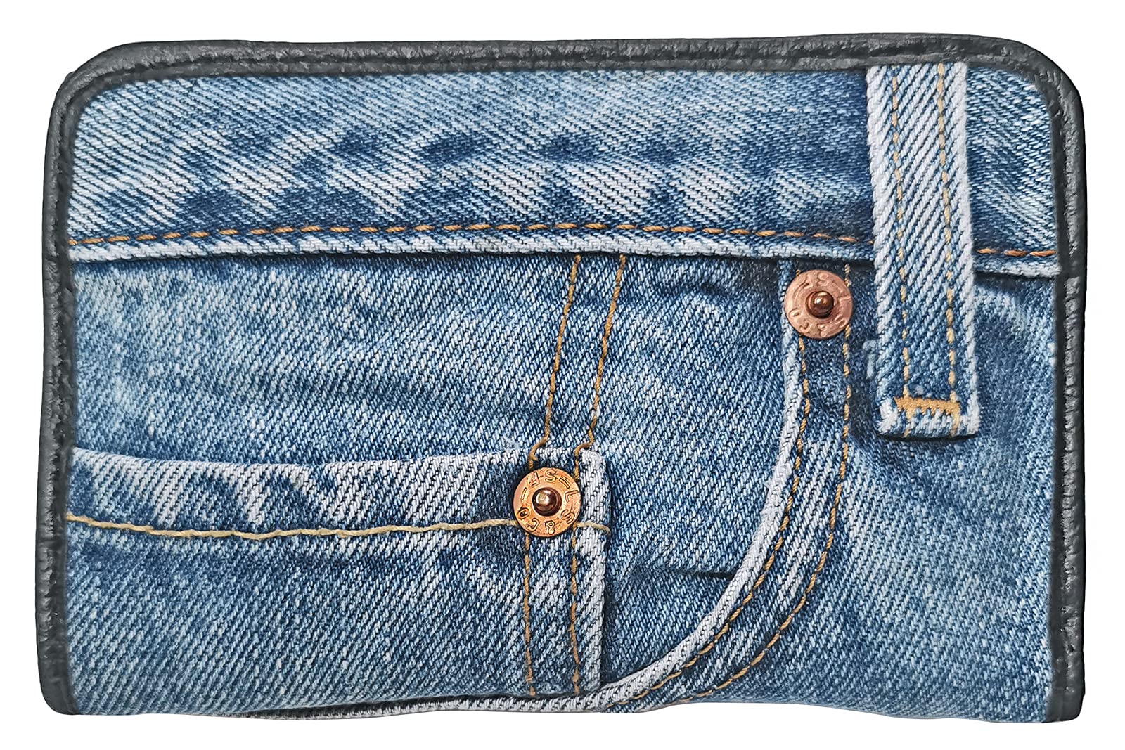 Bijoux de Ja Upcycling Blue Denim Bifold Money Zip Coin Card Holder Organizer Compact Wallet for Women