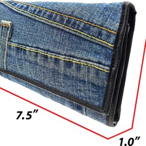 Bijoux de Ja Upcycling Blue Denim Versatile Decorated Flap Cover Pocket Money Long Wallet Purse Clutch for Women (RANDOM)