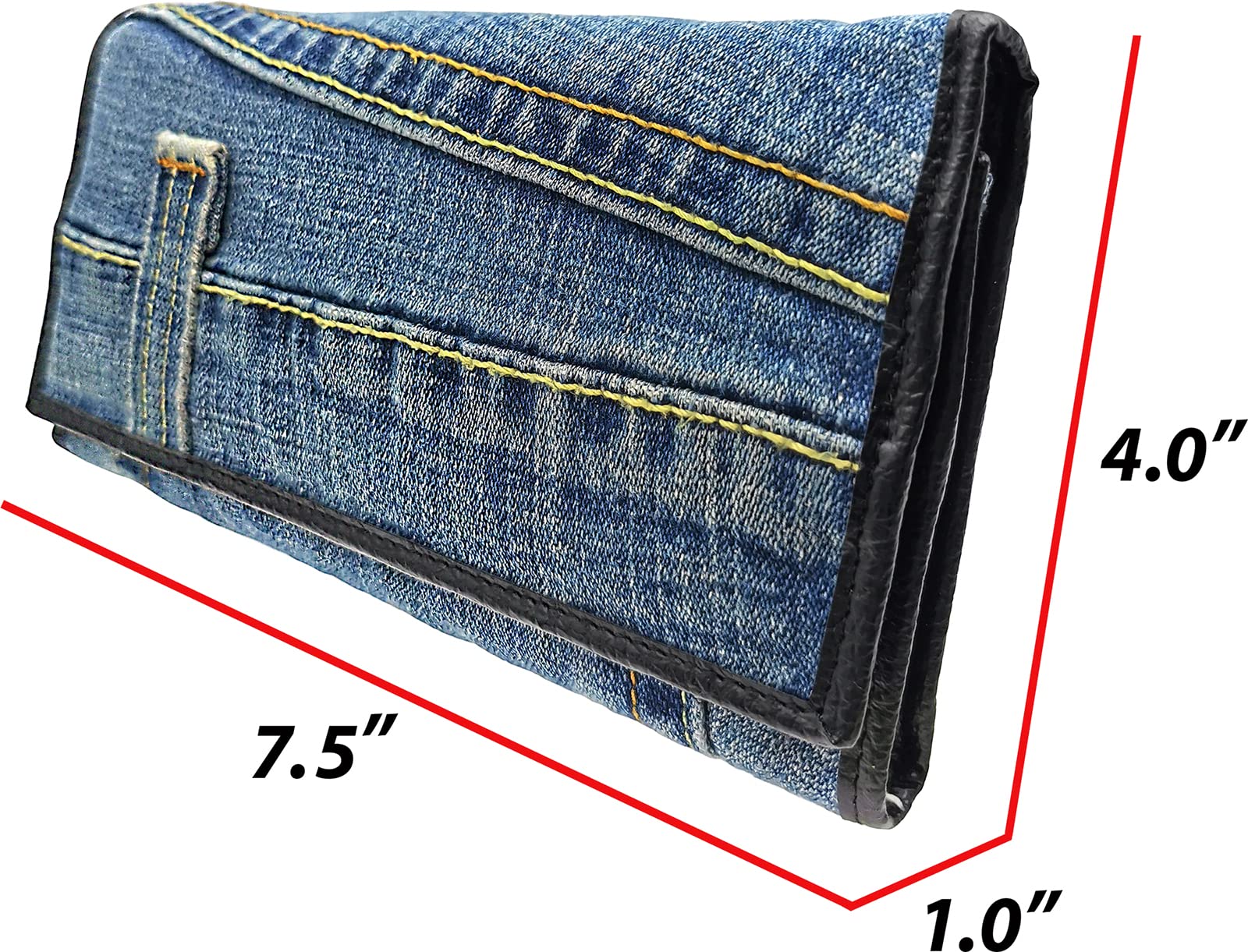 Bijoux de Ja Upcycling Blue Denim Versatile Decorated Flap Cover Pocket Money Long Wallet Purse Clutch for Women (RANDOM)