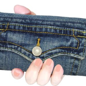 Bijoux de Ja Upcycling Blue Denim Versatile Decorated Flap Cover Pocket Money Long Wallet Purse Clutch for Women (RANDOM)