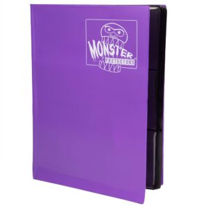 monster protectors 9 pocket trading card binder - matte purple album, anti-theft & anti-drop tcg protection w side loading pockets, double sided, holds 360 cards, sports, gaming, kpop, christmas gift