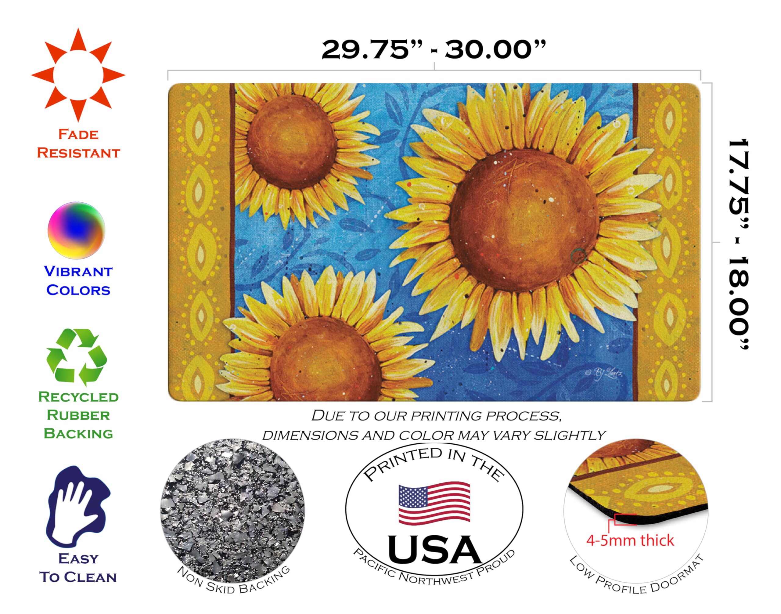 Toland Home Garden 800017 Sweet Sunflowers Summer Door Mat 18x30 Inch Flower Outdoor Doormat for Entryway Indoor Entrance