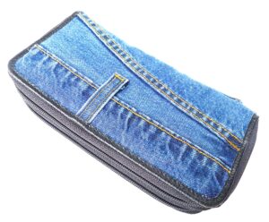 bijoux de ja women blue denim money double zipper around accordion wallet wristlet purse clutch dmw015