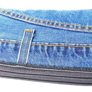 Bijoux de Ja Women Blue Denim Money Double Zipper Around Accordion Wallet Wristlet Purse Clutch DMW015