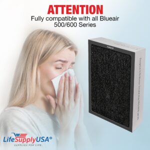 LifeSupplyUSA True HEPA Filter Replacement Compatible with Blueair All 500/600 Series SmokeStop 500 600 501 503 550E 601 603 650E Air Purifier (3-Pack)