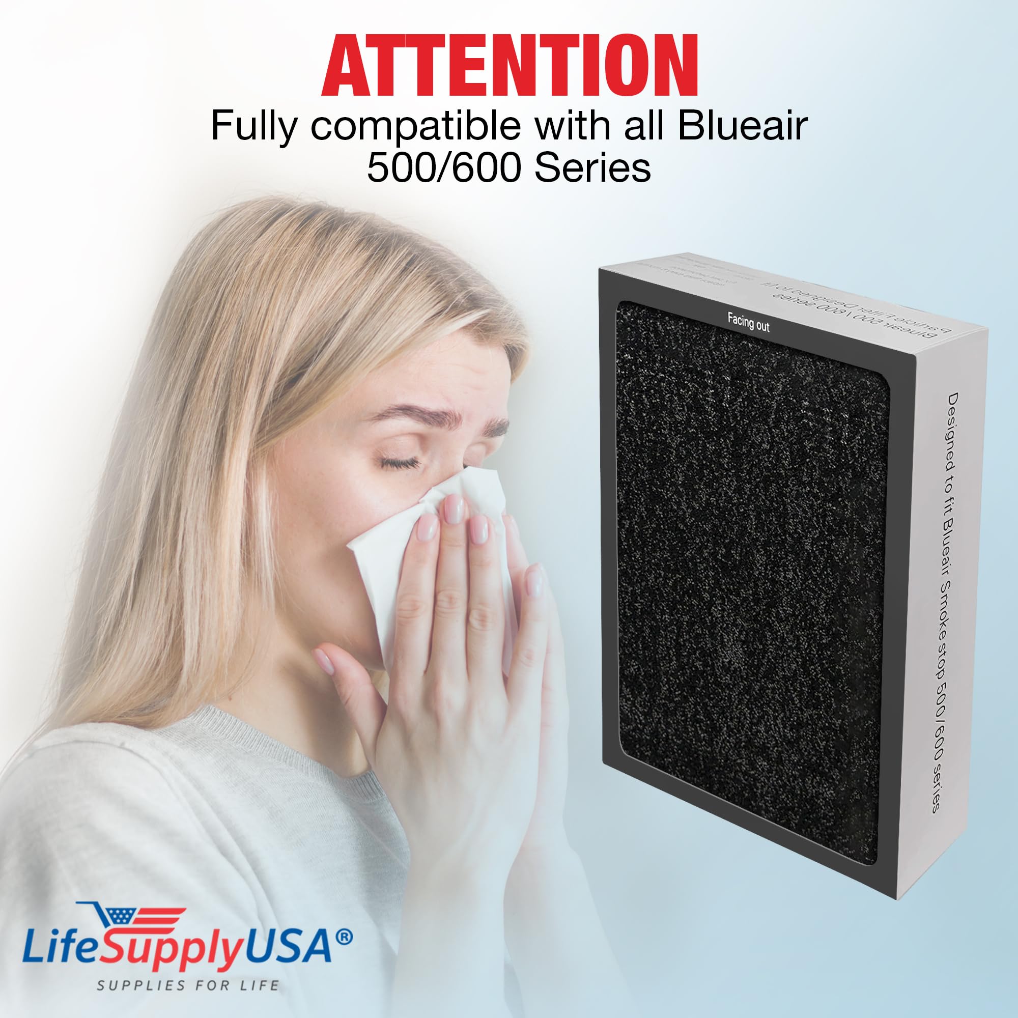 LifeSupplyUSA True HEPA Filter Replacement Compatible with Blueair All 500/600 Series SmokeStop 500 600 501 503 550E 601 603 650E Air Purifier (3-Pack)