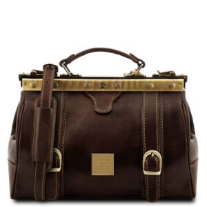 tuscany leather - monalisa - doctor gladstone leather bag with front straps dark brown - tl10034/5