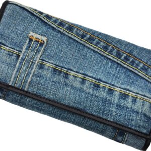 Bijoux de Ja Upcycling Blue Denim Versatile Decorated Flap Cover Pocket Money Long Wallet Purse Clutch for Women (RANDOM)