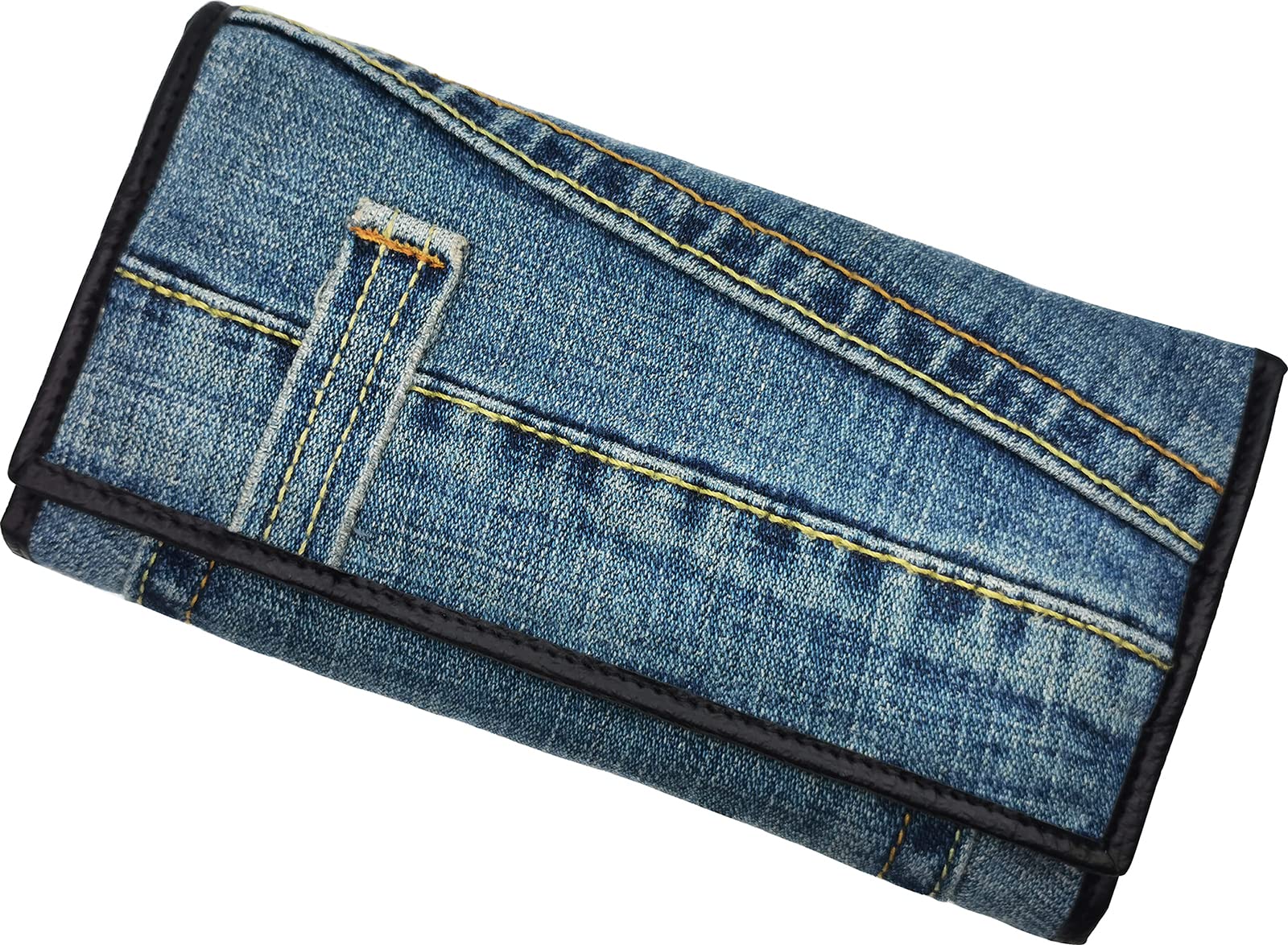 Bijoux de Ja Upcycling Blue Denim Versatile Decorated Flap Cover Pocket Money Long Wallet Purse Clutch for Women (RANDOM)