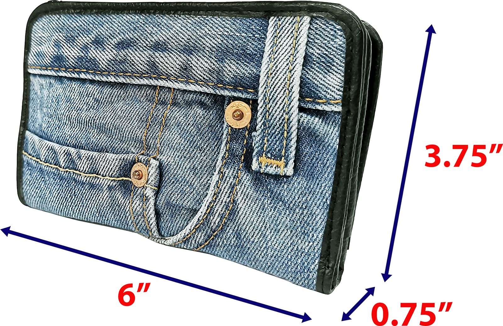 Bijoux de Ja Upcycling Blue Denim Bifold Money Zip Coin Card Holder Organizer Compact Wallet for Women