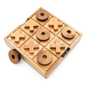 BSIRI Wooden Tic Tac Toe Game - Brain Teaser Puzzles for Adults and Unique Gifts for Kids, Coffee Table Decor Living Room Decor Modern Wood Decor, Classic Board Games for Family (5.5 Inch)