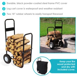 Sunnydaze Outdoor Firewood Log Cart with Pneumatic Tires and Heavy-Duty Polyester/PVC Cover