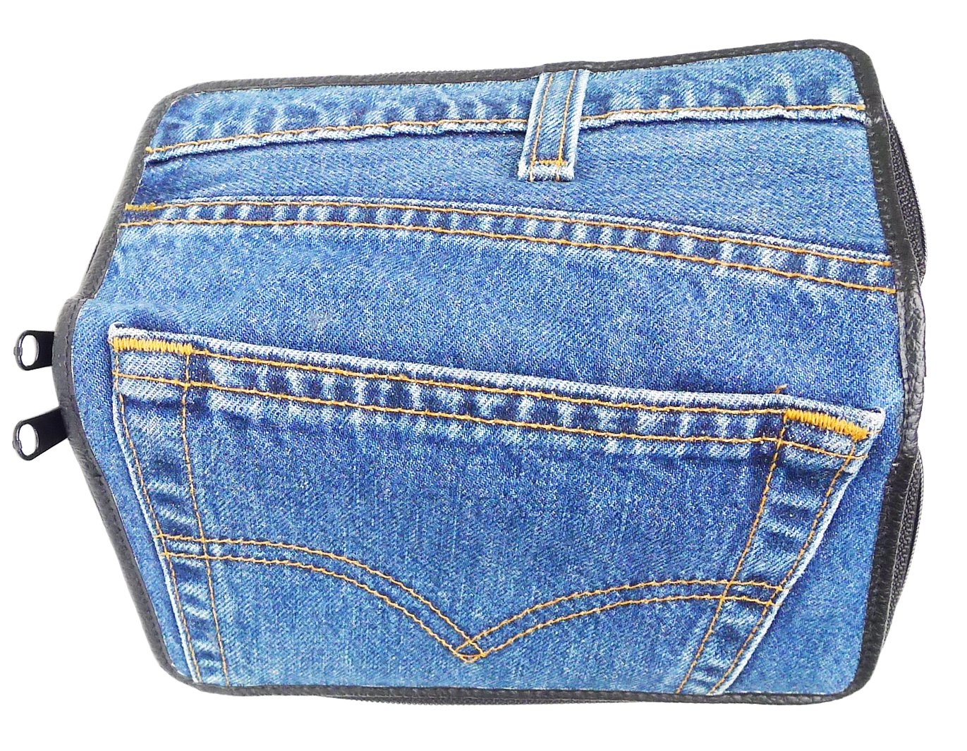 Bijoux de Ja Women Blue Denim Money Double Zipper Around Accordion Wallet Wristlet Purse Clutch DMW015