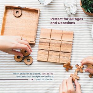 BSIRI Wooden Tic Tac Toe Game - Brain Teaser Puzzles for Adults and Unique Gifts for Kids, Coffee Table Decor Living Room Decor Modern Wood Decor, Classic Board Games for Family (5.5 Inch)