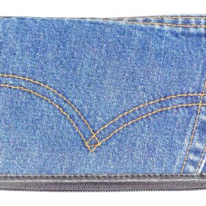 Bijoux de Ja Women Blue Denim Money Double Zipper Around Accordion Wallet Wristlet Purse Clutch DMW015