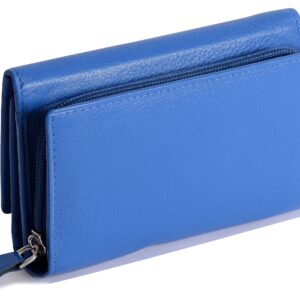 SADDLER Womens Luxurious Leather Trifold RFID Protected Wallet Clutch Purse with Zipper Coin Purse | Designer Multi Credit Card Holder for Ladies | Gift Boxed - Blue