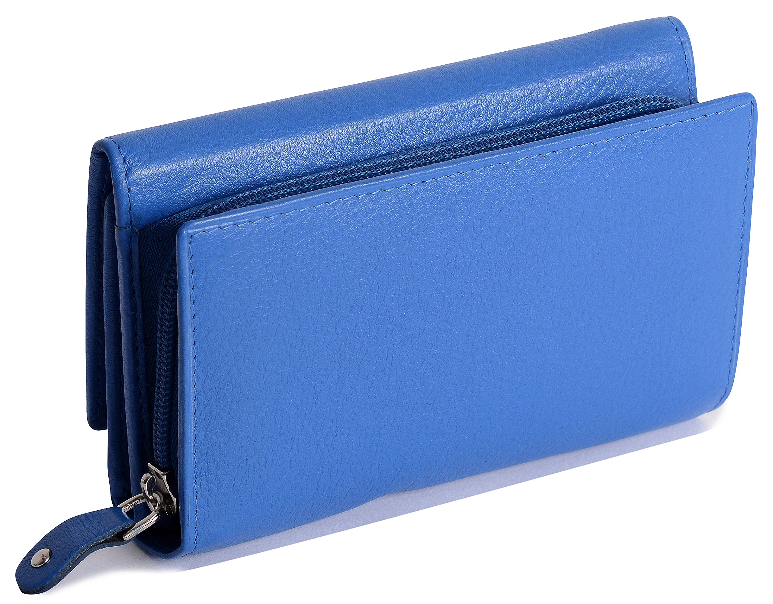 SADDLER Womens Luxurious Leather Trifold RFID Protected Wallet Clutch Purse with Zipper Coin Purse | Designer Multi Credit Card Holder for Ladies | Gift Boxed - Blue