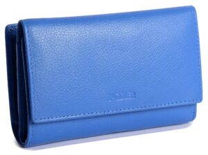 saddler womens luxurious leather trifold rfid protected wallet clutch purse with zipper coin purse | designer multi credit card holder for ladies | gift boxed - blue