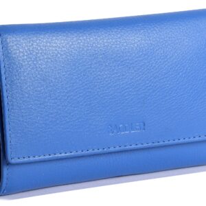 SADDLER Womens Luxurious Leather Trifold RFID Protected Wallet Clutch Purse with Zipper Coin Purse | Designer Multi Credit Card Holder for Ladies | Gift Boxed - Blue