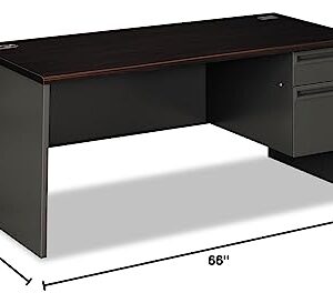 HON 38291RNS 38000 Series Right Pedestal Desk, 66w x 30d x 29-1/2h, Mahogany/Charcoal