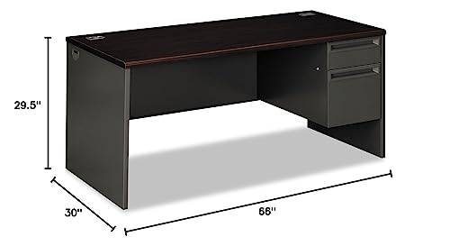 HON 38291RNS 38000 Series Right Pedestal Desk, 66w x 30d x 29-1/2h, Mahogany/Charcoal