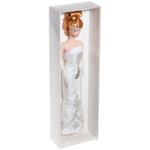 Collecting Warehouse Redoll Clear Folding Display Box with White Liners and White Elastic for 11-12 inch Dolls or Action Figures, 4" W x 2.25" D x 13" H, Pack of 6