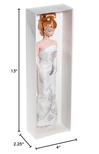 Collecting Warehouse Redoll Clear Folding Display Box with White Liners and White Elastic for 11-12 inch Dolls or Action Figures, 4" W x 2.25" D x 13" H, Pack of 6