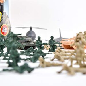 Sunny Days Entertainment Military Battle Group Bucket Over 100 Assorted Soldiers and 20 Accessories Toy Play Set for Kids, Boys and Girls | Plastic Army Men Figures with Storage Container