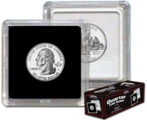 bcw 2x2 coin snap - 50 ct quarter holder | archival safe coin protector | crystal clear polystyrene coin display case | ideal for us washington quarters | coin holders for collectors