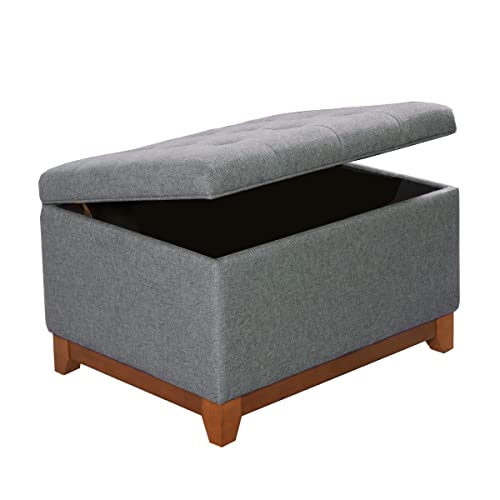 Homepop Home Decor | Upholstered Chunky Tufted Square Storage Ottoman| Hinged Lid Ottoman with Storage for Living Room & Bedroom, Gray