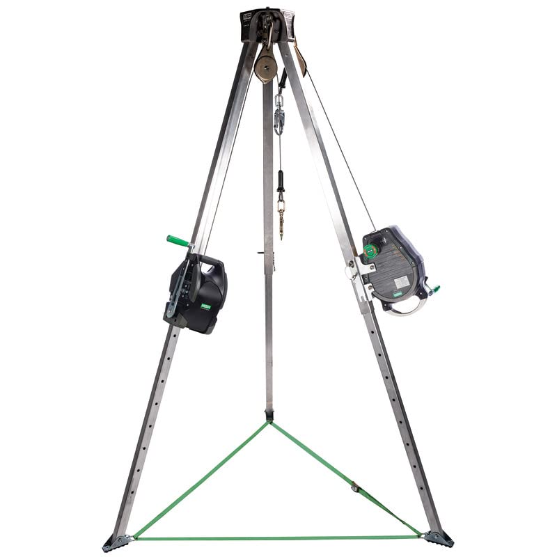 MSA 10102002 Workman Tripod - 8' Height, Aluminium, Confined Space Entry Kit Component, Skid-Resistant Rubber Tread, 4" Adjustable Increments, Made for Workman, Dynavac II & Latchways Accessories