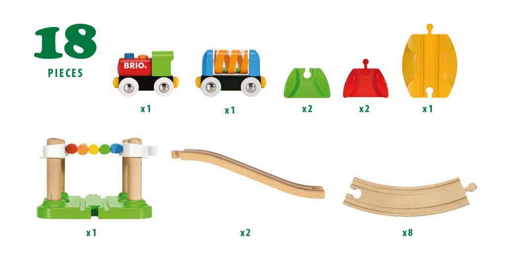 BRIO My First Railway - 33727 Beginner Pack | Engaging Wooden Toy Train Set for Toddlers Age 18 Months and Up | FSC-Certified Materials | Compatible with All My First Railway and BRIO World Toys