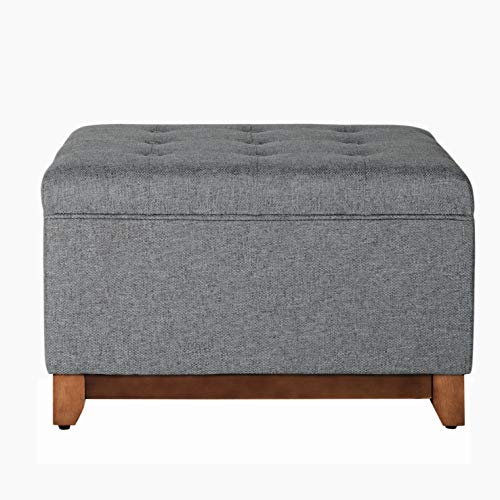 Homepop Home Decor | Upholstered Chunky Tufted Square Storage Ottoman| Hinged Lid Ottoman with Storage for Living Room & Bedroom, Gray