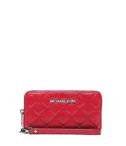 michael kors susannah quilted large multi-function wristlet dark red