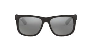 ray-ban rb4165 justin rectangular sunglasses, rubber black/grey mirrored silver, 51 mm