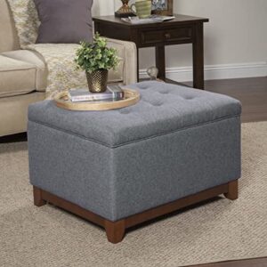 Homepop Home Decor | Upholstered Chunky Tufted Square Storage Ottoman| Hinged Lid Ottoman with Storage for Living Room & Bedroom, Gray