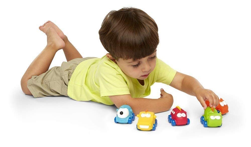 Kidoozie Mini Monster Trucks – Teaches Beneficial Roleplay and Employs Tactile Engagement – Includes Yellow, Orange, Blue, Green, and Red Trucks with Varying Facial Expressions – For Ages 18 Months and Up